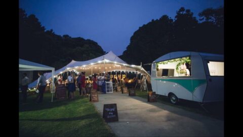 Bar caravan, Stretch Tent, lighting - Peninsula Party Hire